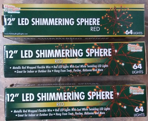Lot of (3) Holiday Bright 64 Lights 12" LED 3D shimmering Sphere ~ NEW ...