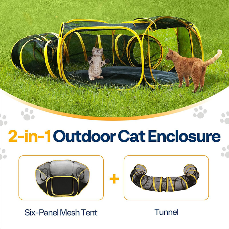 Outdoor Cat Enclosures 2-in-1, Portable Catio w/Cat Tent, Circle ...