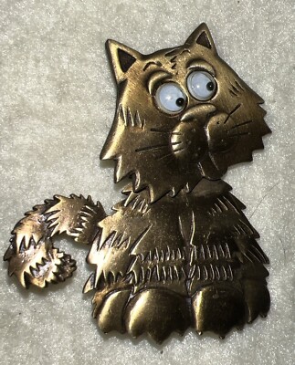 Signed JJ Vintage CAT BROOCH Pin Brass Tone Costume Jewelry | eBay