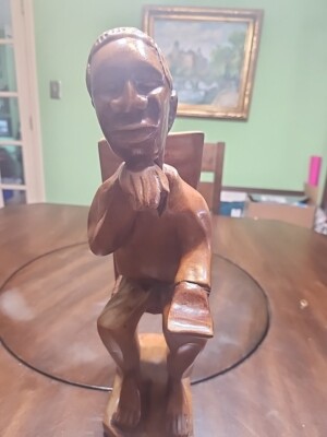 Vintage Hand Carved Seated Male African American Figure Primitive Folk ...