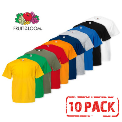 10 Pack Fruit of the Loom T Shirts T Shirt Short Sleeve Cotton Plain ...