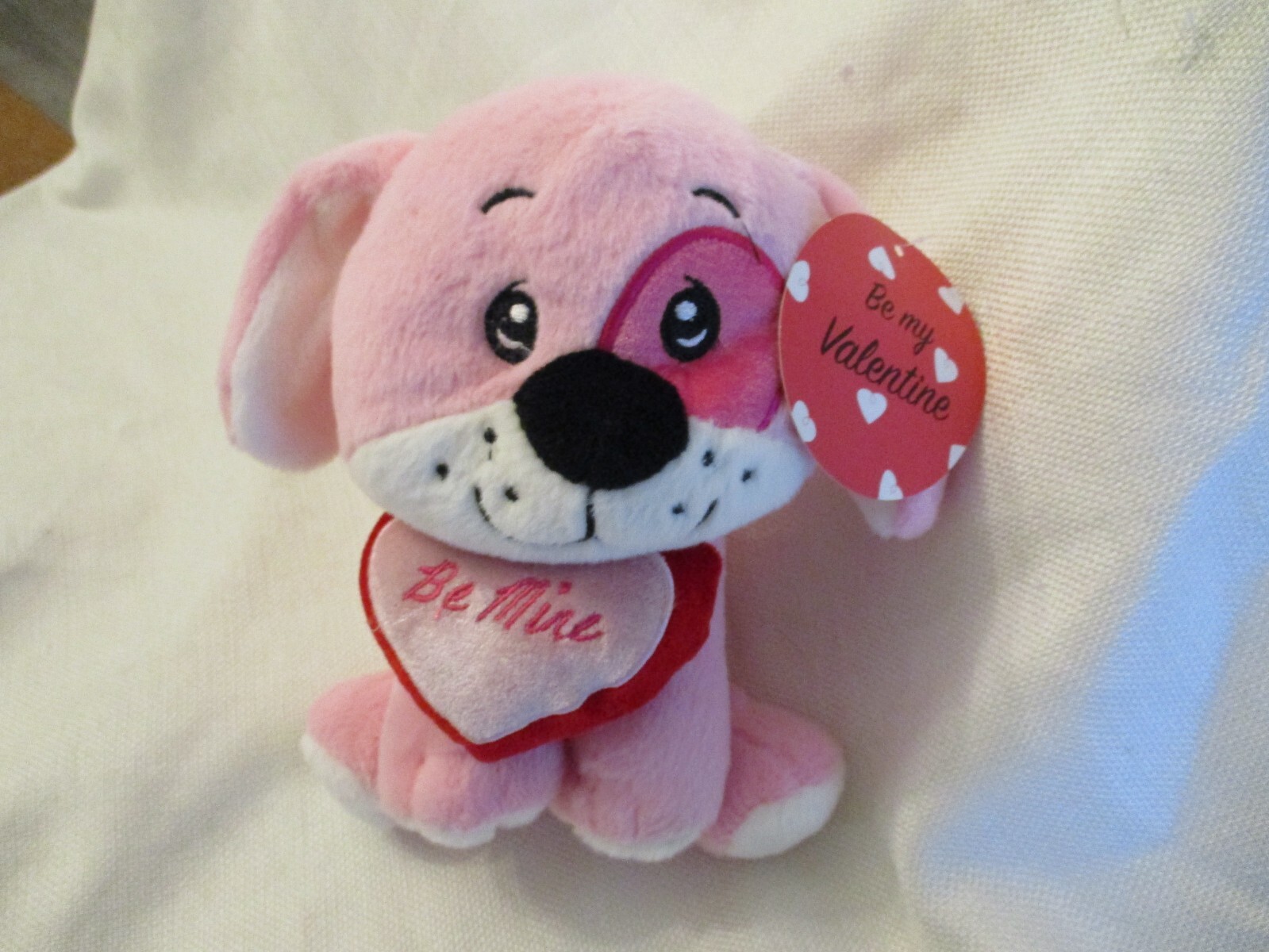 Dan Dee Dog Plush pink 8" Stuffed Animal One Eyed Patch Heart be mine ...