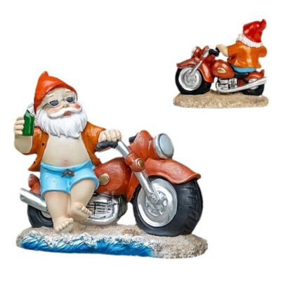 Garden Gnome Riding Motorcycle Funny Elf Dwarf Statue Indoor Outdoor ...