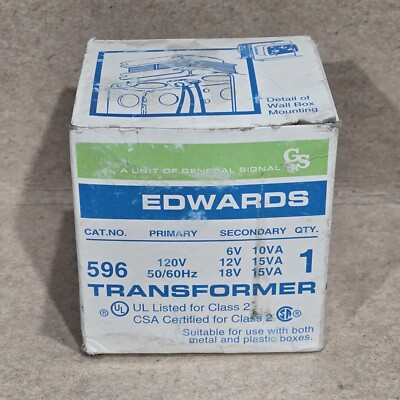 Edwards Signaling 596 Class 2 Transformer, 10 Va @ 6V Ac, 15 Va @ 12V ...