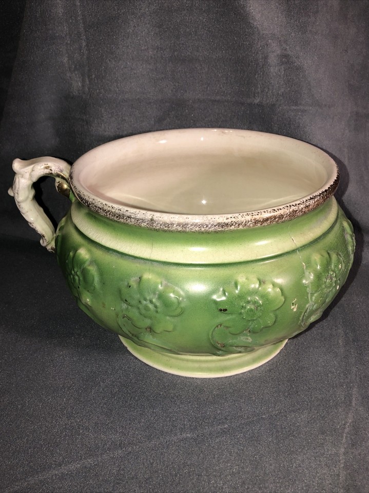 Antique Porcelain Chamber Pot With Lid Green Floral Victorian | eBay