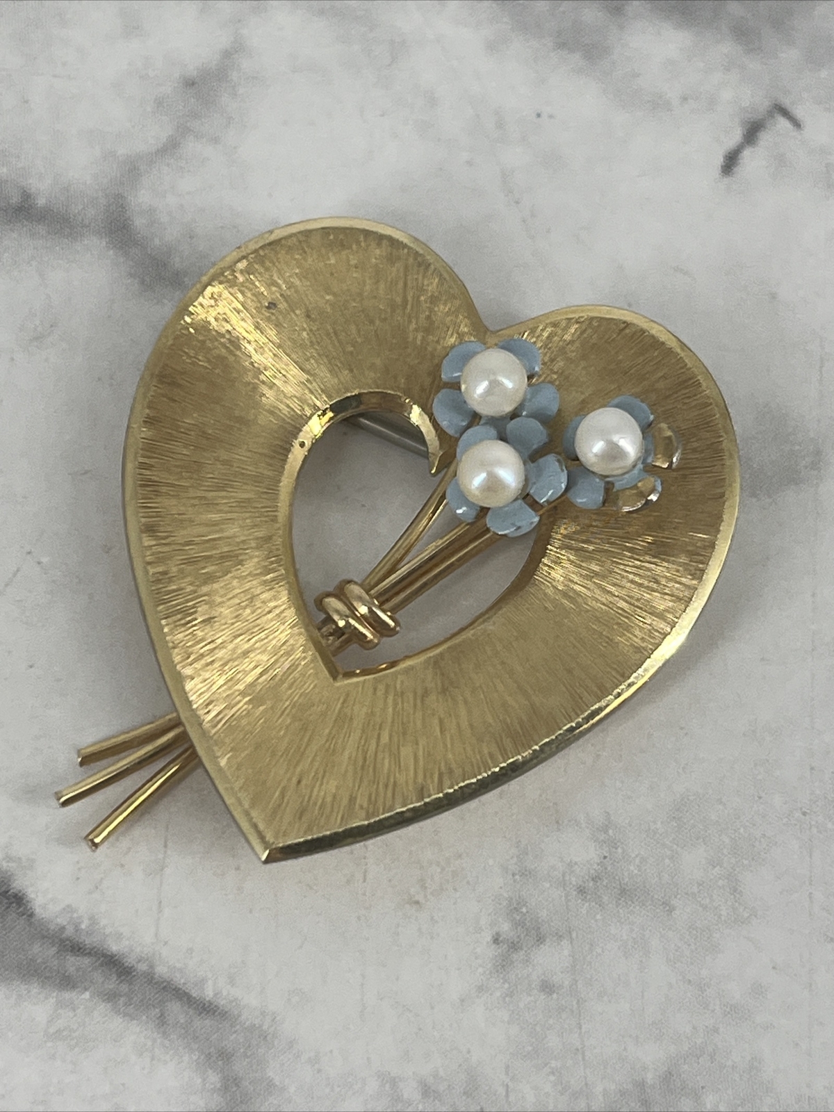 Vintage KREMENTZ FORGET ME NOT Enamel & Pearl Heart 14K Gold Filled ...