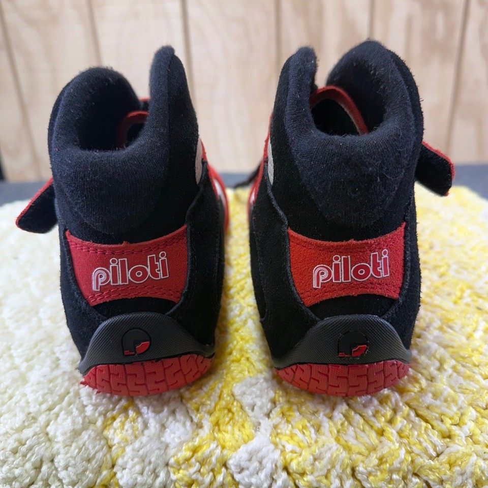 Piloti Driving Shoes Red Black White Suede High Top Lace Up Hook and ...