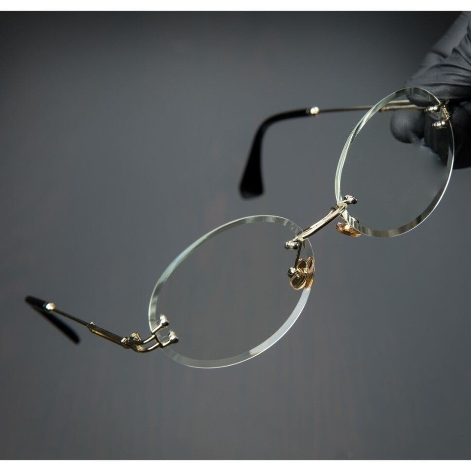 Rimless Oval Eyeglasses Men's Fashion Clear Lens Gold Frame Classic ...