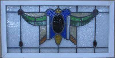COLORFUL ABSTRACT ENGLISH LEADED STAINED GLASS WINDOW TRANSOM 34 1/2" x ...