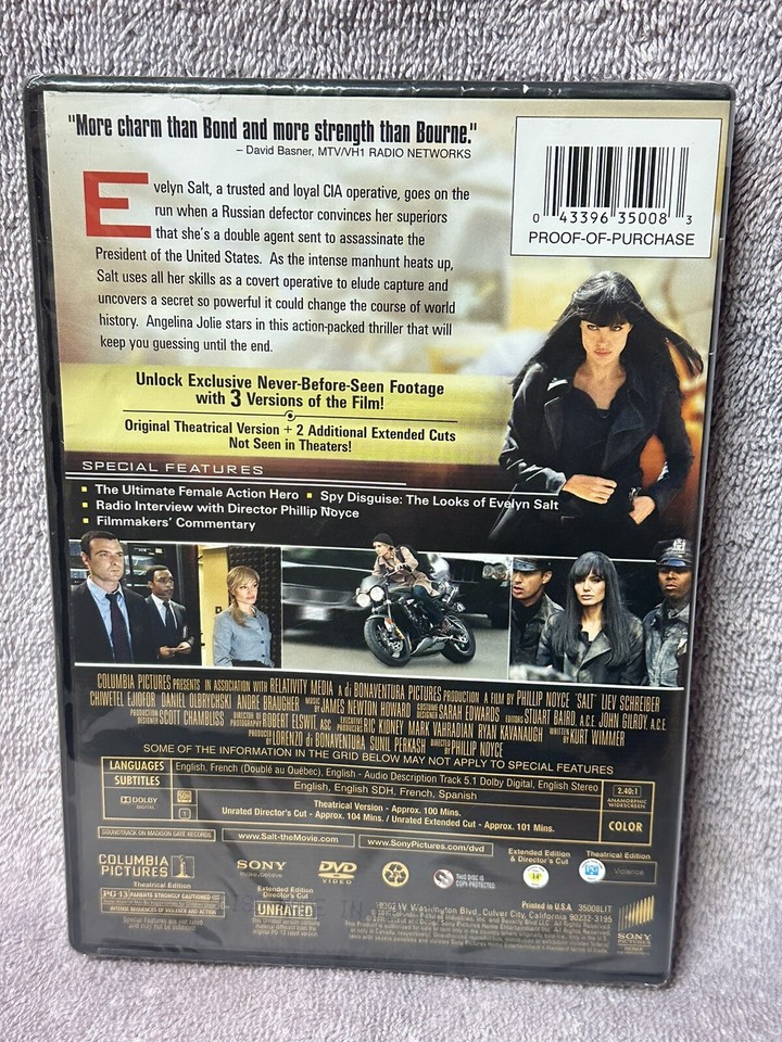 Salt (DVD, 2010) Angelina Jolie Deluxe Unrated Edition - NEW & SEALED ...