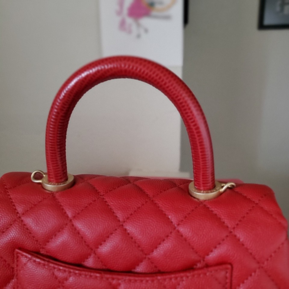 CHANEL Coco Lizard Handle red caviar Mini / small 9.25 inches Bag Gold ...