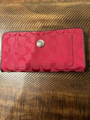 Coach Red Leather Signature Canvas Wallet | eBay