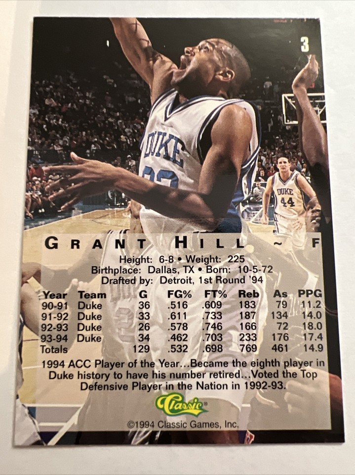 1994 Classic 4 Sport Basketball - #3 Grant Hill Rookie Card | eBay