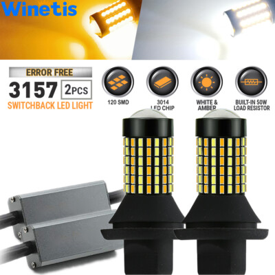 2X 3157/4114K Switchback LED White Amber Turn Signal/DRL Light Bulbs ...