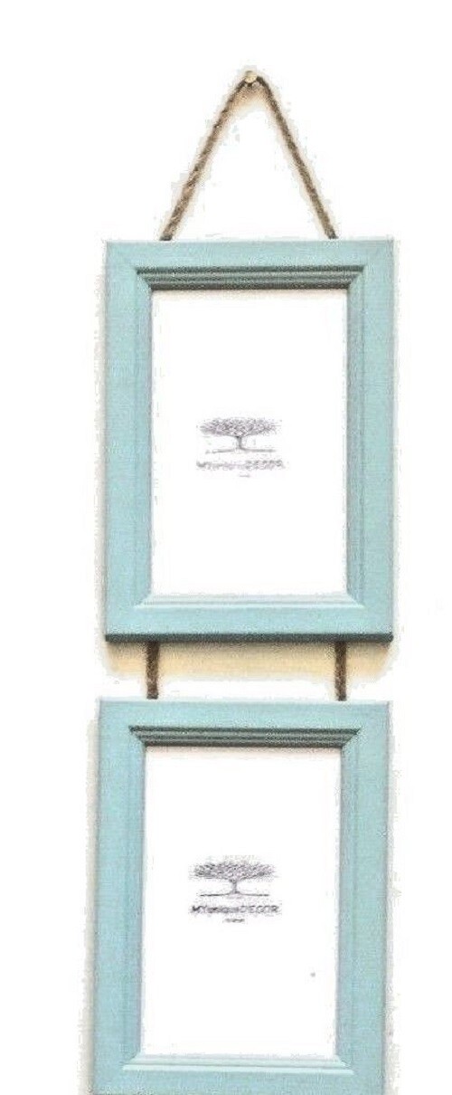Double Photo Picture Frame Hanging Pine Wood Wooden Twine Shabby Chic ...
