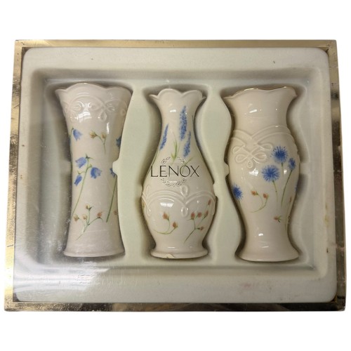 Lenox Set of 3 Classic Floral Bud Vases Blue White Pink Gold Trim | eBay