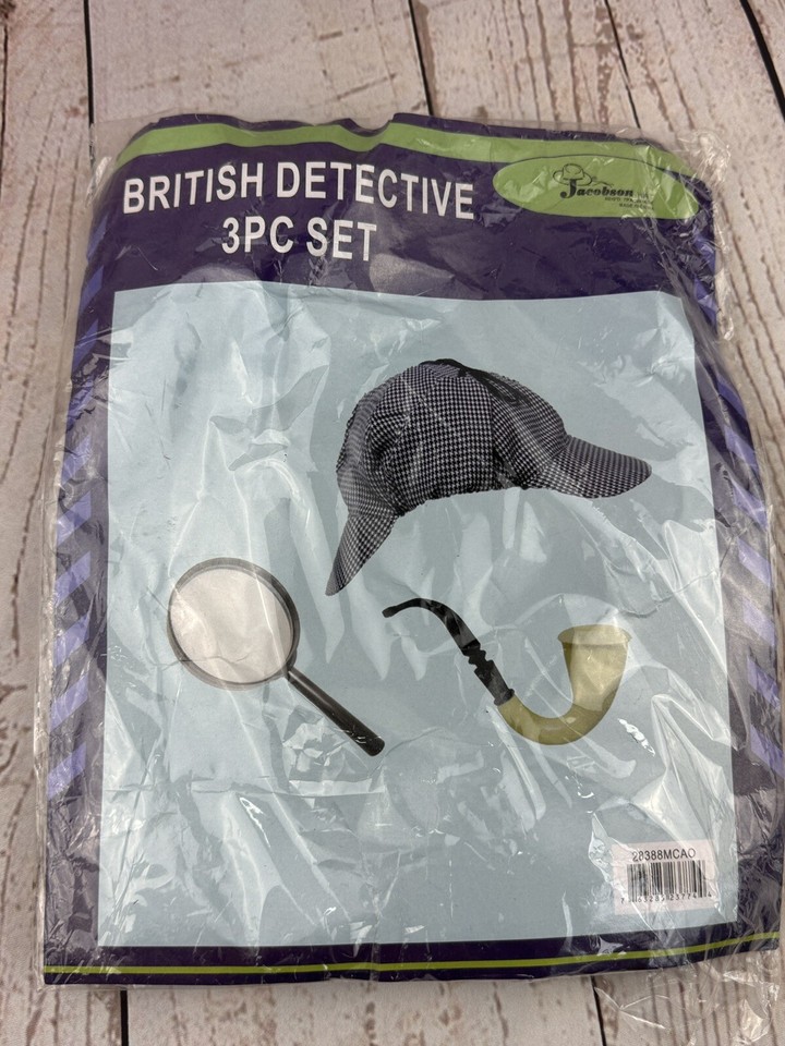 3 PC British Detective Kit Hat Pipe Spyglass Costume Accessory Gray | eBay
