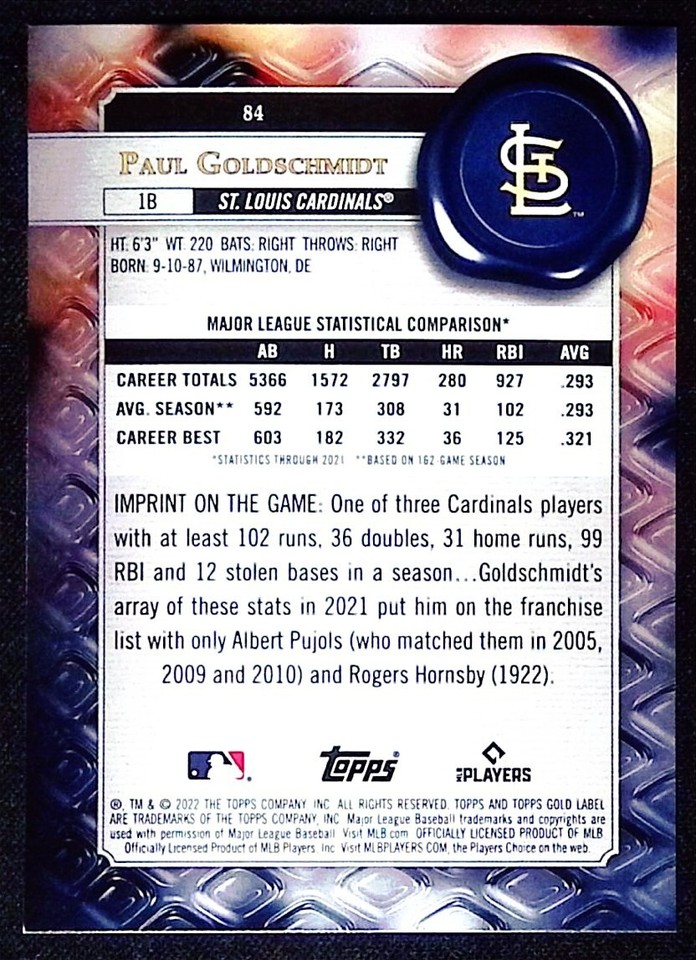 Paul Goldschmidt - 2022 Topps Gold Label #84 Class 2 - Cardinals | eBay