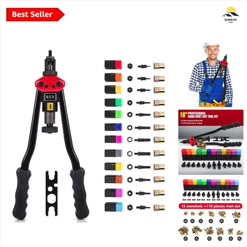 16" Carbon Steel Rivet Nut Tool with Interchangeable Mandrels & Storage ...