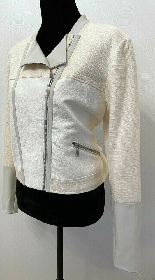 Chico's Womens Asymmetrical Moto Jacket Size 2 Ivory Winter Wheat ...