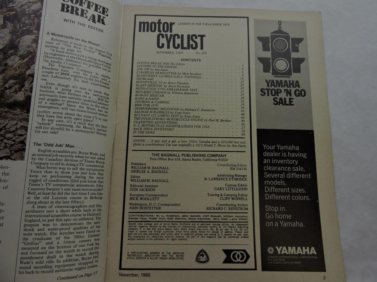 Motorcyclist Magazine November 1969 Bultaco Moto Guzzi Yamaha Suzuki ...