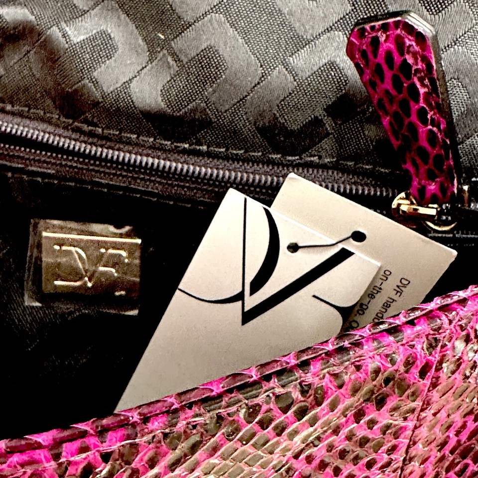 NWT DVF Python Clutch Bag Leather Envelope Snake Magenta Magnetic ...