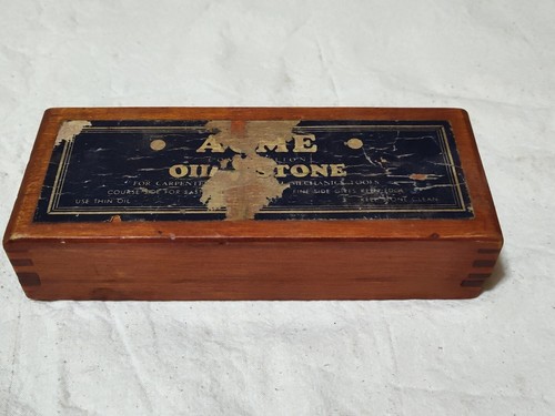 VINTAGE ACME COMBINATION OIL STONE ORIGINAL WOOD BOX Sharpen Stone Hone ...