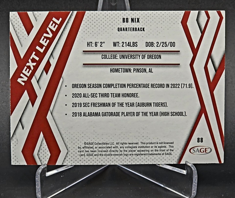 Bo Nix Next Level Black Sage 2024 No. 88 #12 Pick NFL Draft Denver ...