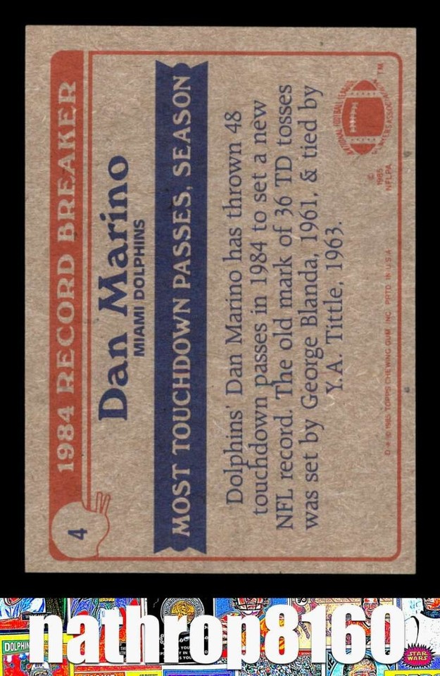 1985 Topps #4 Dan Marino HOF Record Breaker NM/NM+ Miami Dolphins 15420 ...