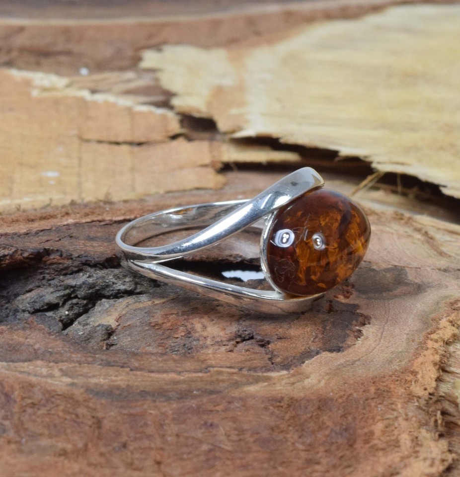 Baltic amber 925 sterling silver bold oval amber statement ring | eBay