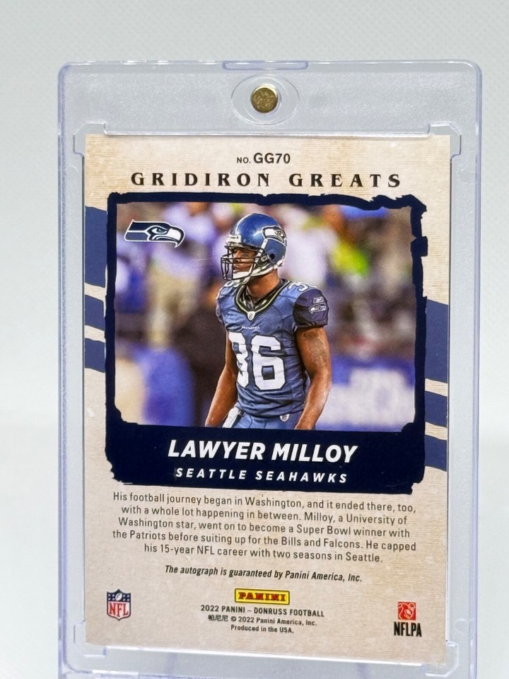 2022 Panini Donruss Lawyer Milloy Gridiron Greats Autograph #GG70 ...
