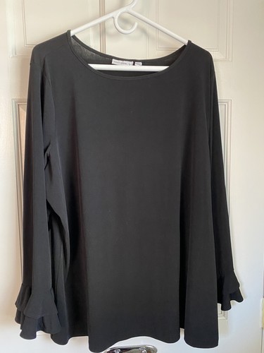 Susan Graver Liquid Knit Bateau Neck Long Sleeve Top W Ruffles A235619