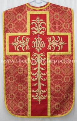 Metallic Red Roman Chasuble Fiddleback Vestment 5pc set,IHS embroidery ...