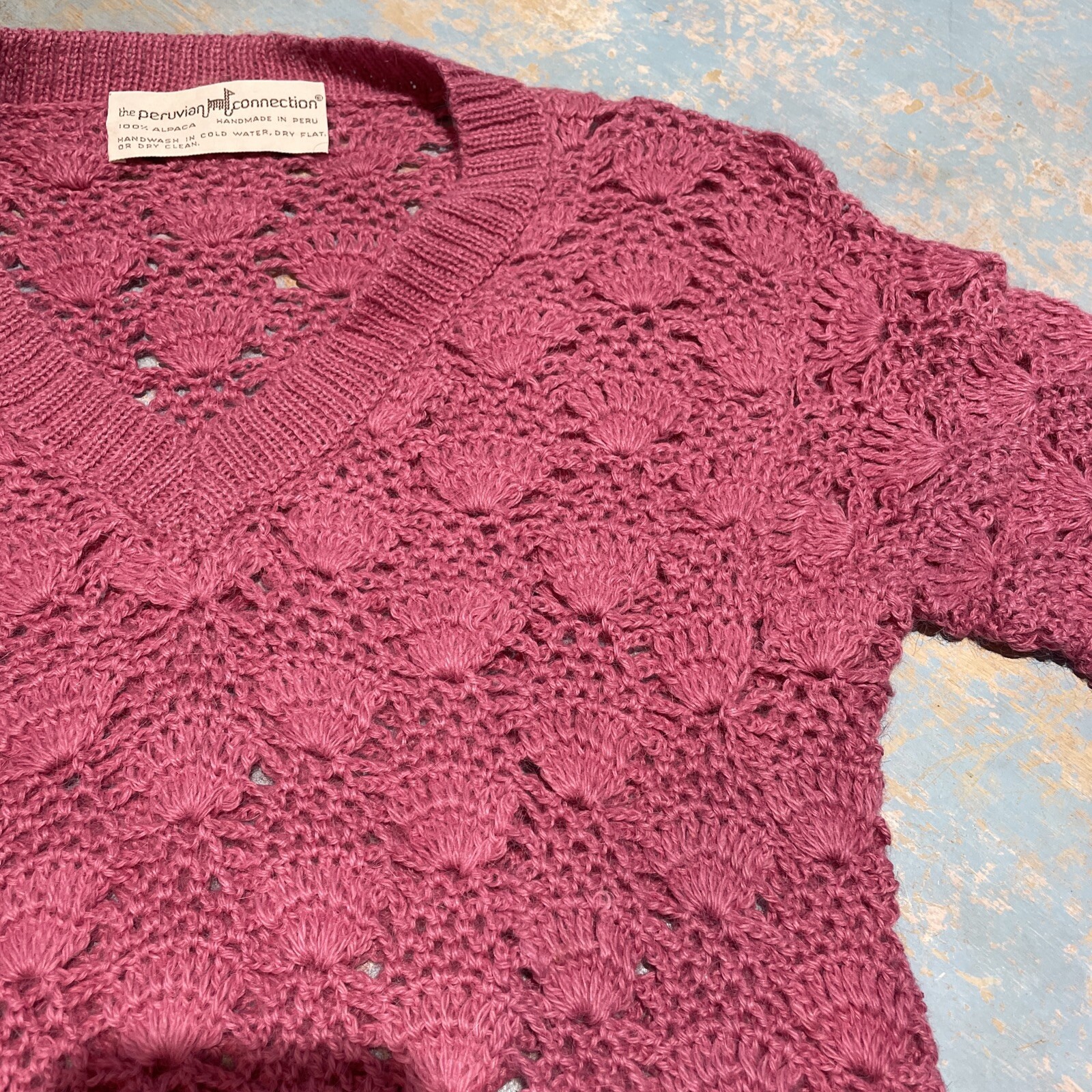 180. Peruvian Connection crochet rose pink Alpaca v n… - Gem