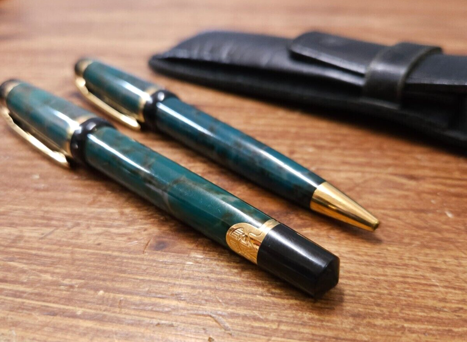 Waterman PHILEAS Green Marble Ballpoint Pen&Fountain pen&Leather case ...
