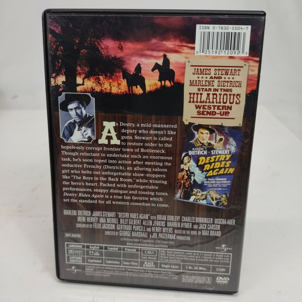 Destry Rides Again (DVD, 1939 movie, Full Frame) James Steward ...
