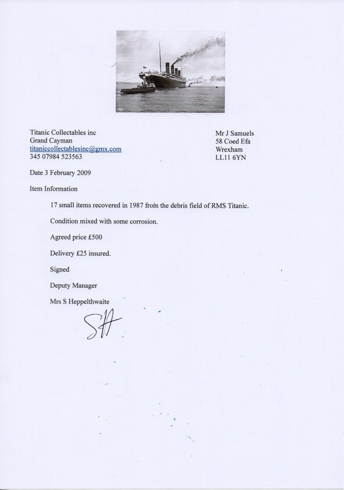 Rare Box Key Hole from the famous RMS Titanic sunk 1912 with Signed COA ...