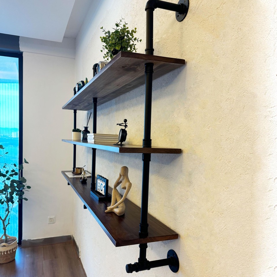 Industrial Pipe Wall Shelves Pipe Shelving with Real Wood Plank,70 ...