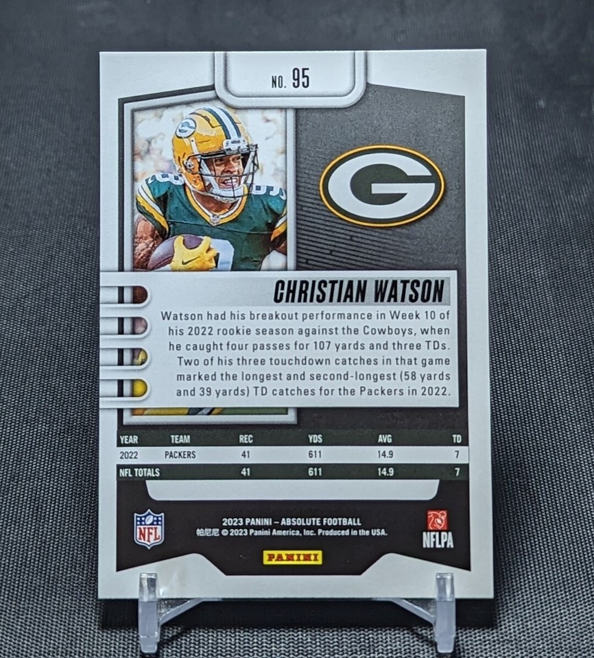 Christian Watson Black Foil 2023 Absolute Football Card #95 Green Bay ...