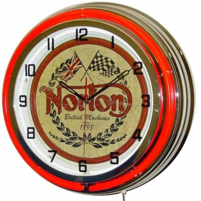 19" Norton British Machines 1898 Sign Red Double Neon Clock Chrome ...