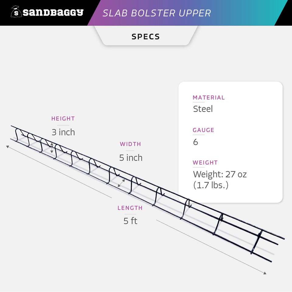 Sandbaggy Concrete Slab Bolster Upper - Continuous Rebar Chairs (5" x 5 ...