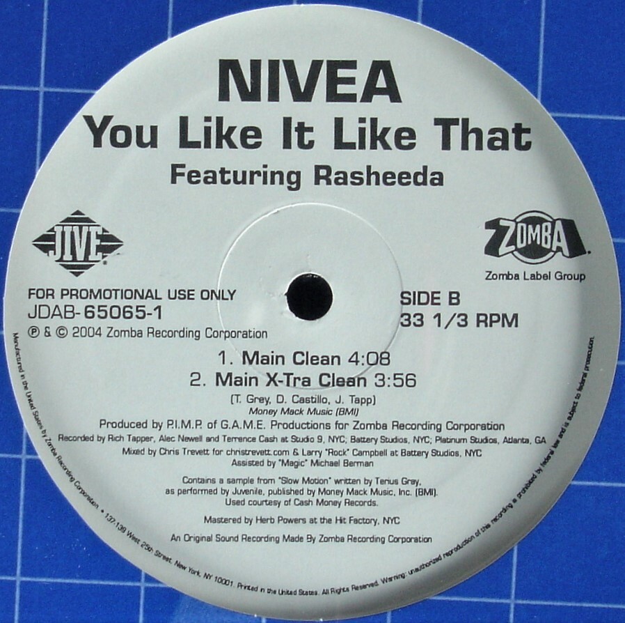 NIVEA / RASHEEDA "YOU LIKE IT LIKE THAT" 2004 VINYL 12" PROMO 4 MIXES ...