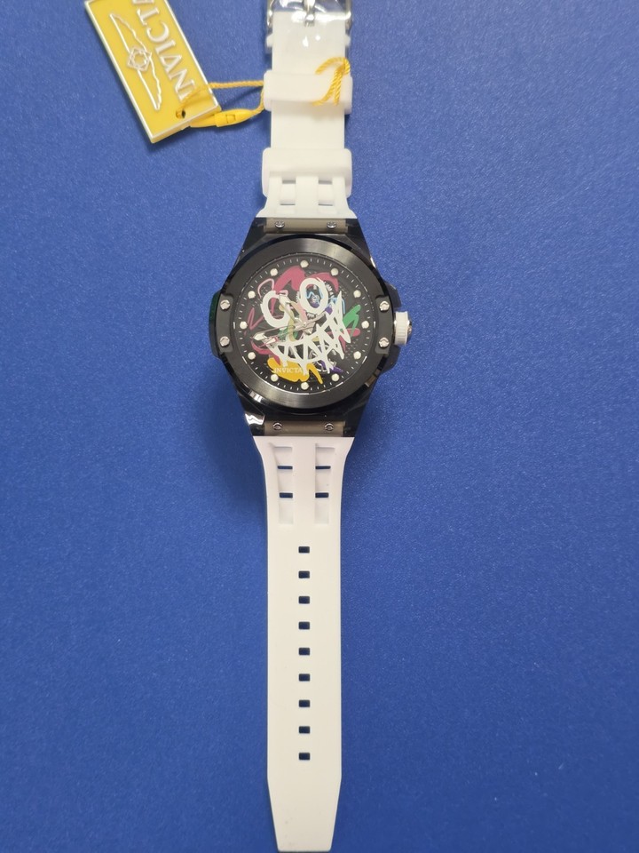🔥 INVICTA Sea Base Men 45mm Black+Iridescent dial - White Silcone Band ...