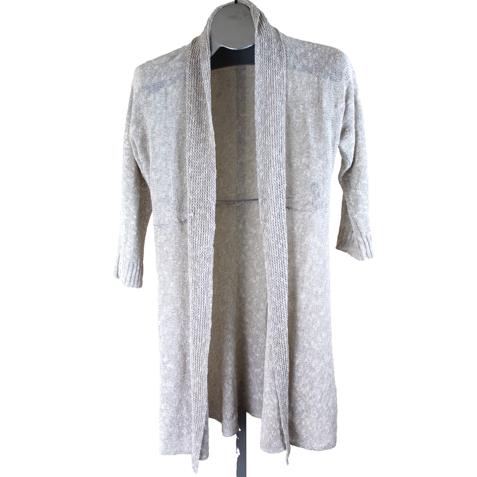 Eileen Fisher Cardigan Womens Medium Linen Cotton Knit Open Front Beige ...
