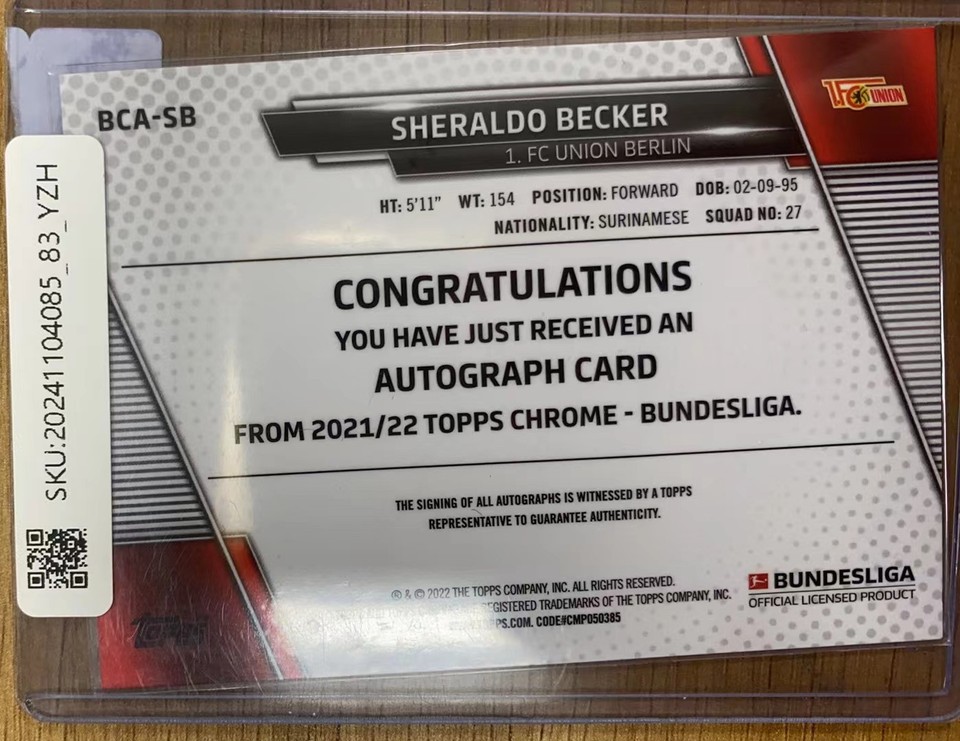 2021 Topps Chrome Bundesliga Sheraldo Becker Autographs AUTO #BCA-SB | eBay
