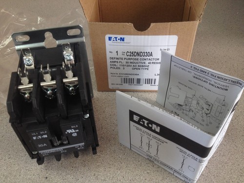 New Eaton Definite Purpose Contactor C25DND330A 3 Pole 110/120V AC 30/ ...