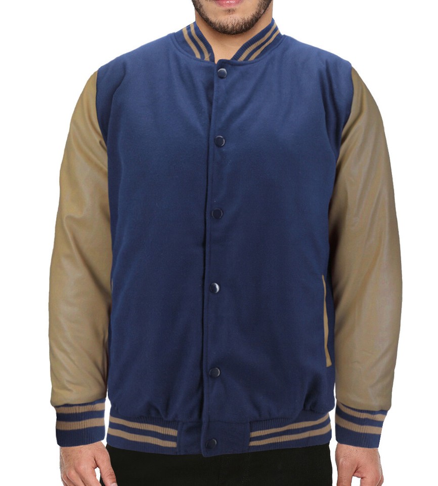 Men's Classic Snap Button Vintage Baseball Letterman Varsity Jacket LMJ ...