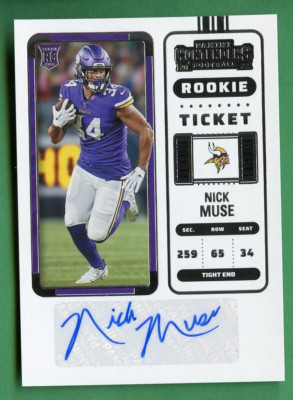 NICK MUSE 2022 CONTENDERS FOOTBALL ROOKIE TICKET AUTO MINNESOTA VIKINGS ...