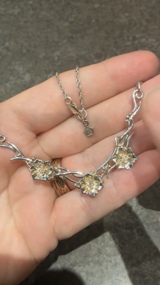 Rare Clogau Snowdon Lily Diamond silver and rose gold necklet 17 ...