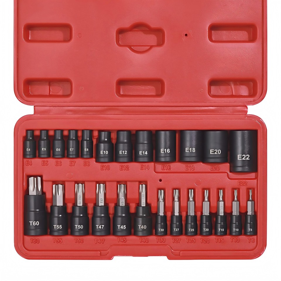 25PCS Torx Bit Socket and External Socket Set T8- T60 & 12 Female E ...